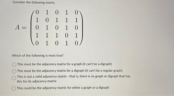 Solved Consider the following matrix: | Chegg.com