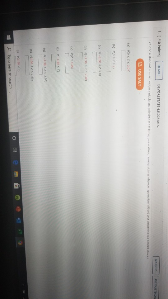 Solved 1. (-/10 Points) DETAILS DEVORESTAT9 4.E.028.MI.S. MY | Chegg.com