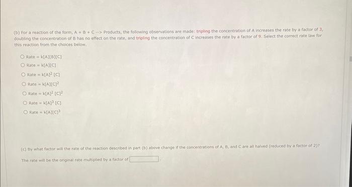 Solved (a) Which of the following reactant concentrations | Chegg.com