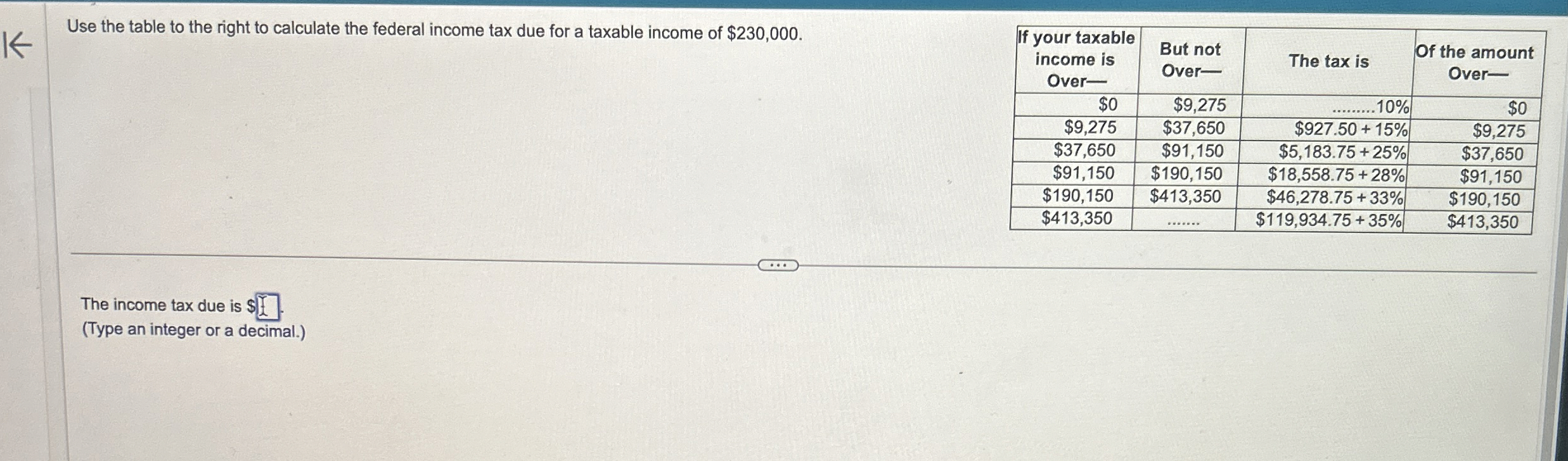 Solved Use the table to the right to calculate the federal | Chegg.com