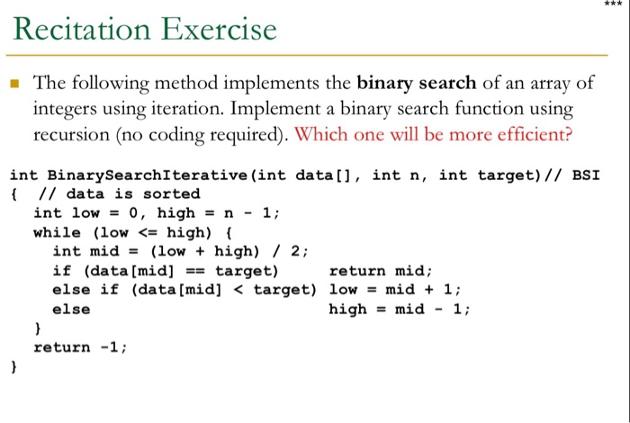 Solved *** Recitation Exercise The following method | Chegg.com