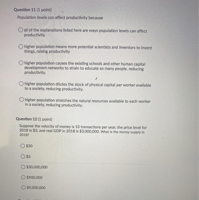 Solved Question 11 (1 point) Population levels can affect | Chegg.com
