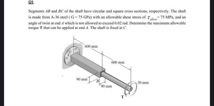 Solved 01 Segments AB and BC of the shaft have circular and | Chegg.com