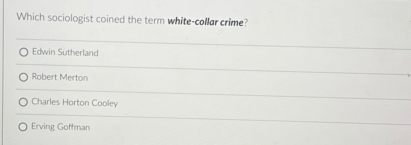 Solved Which sociologist coined the term white-collar | Chegg.com