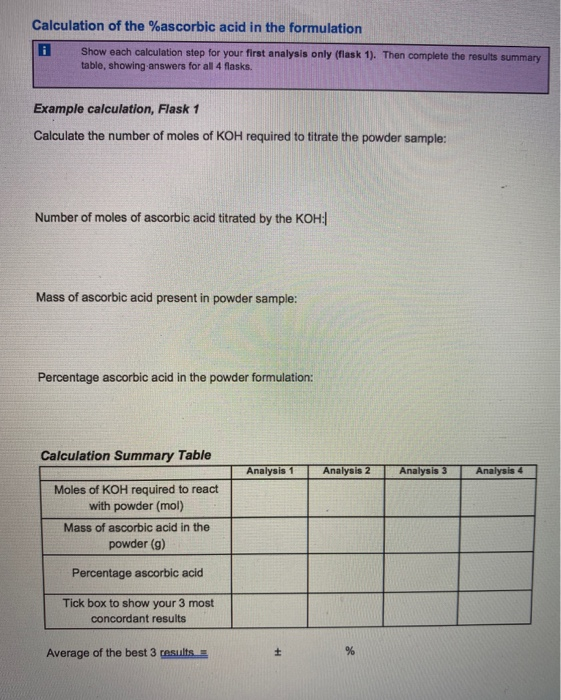 Solved Results i Complete the tables below: KOH | Chegg.com