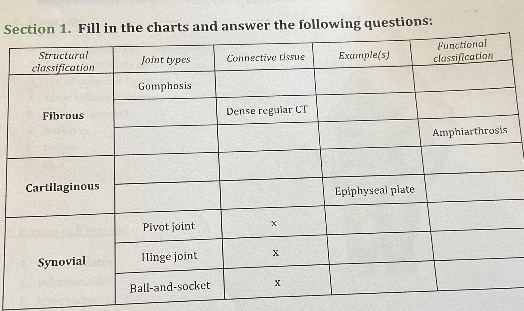 Solved Section 1. ﻿Fill in the charts and answer the | Chegg.com