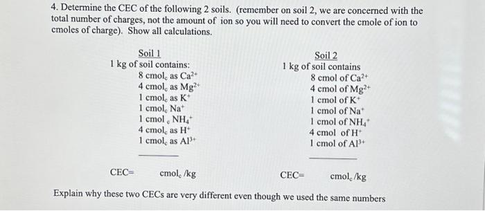 Solved 4. Determine the CEC of the following 2 soils. | Chegg.com