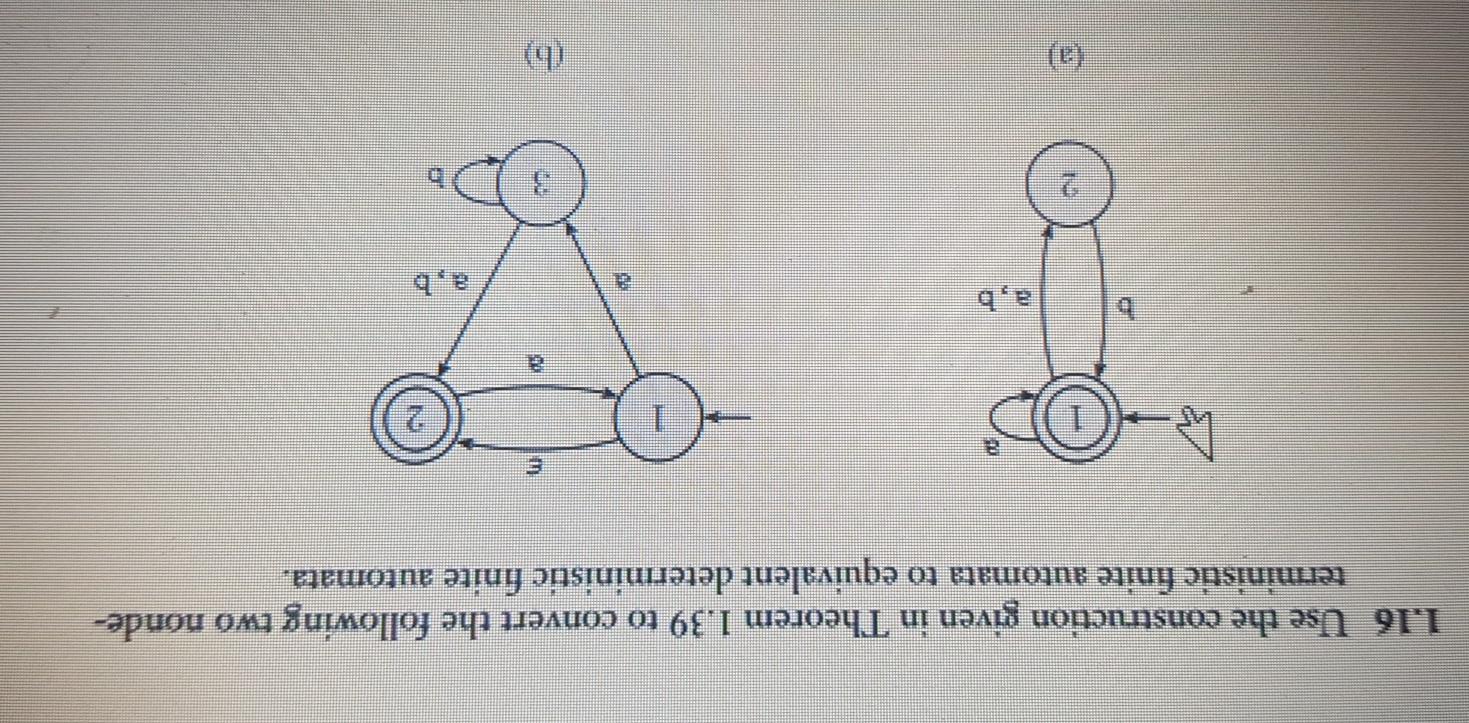 Solved 1.16 Use the construction given in Theorem 1.39 to | Chegg.com
