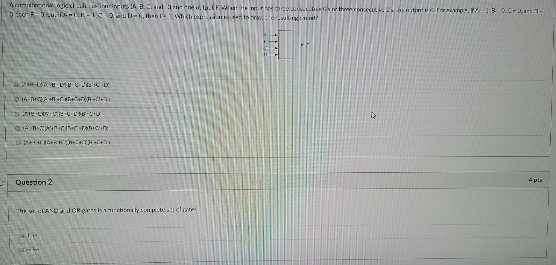 Solved A Combinational Logic Circuit Has Four Inputs A B