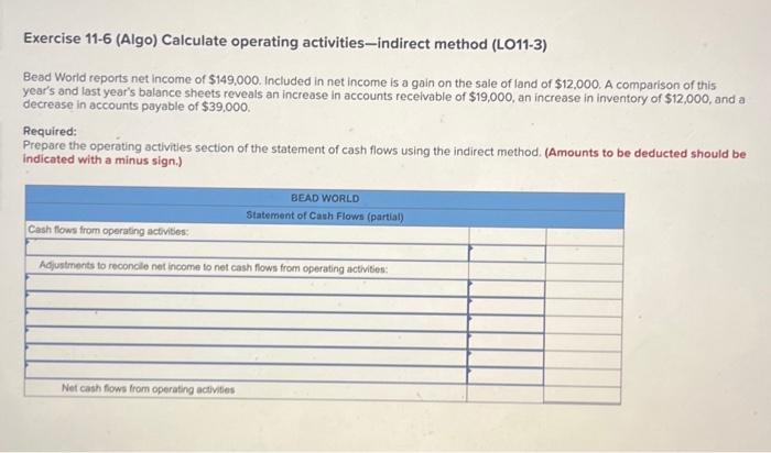 Solved Exercise 11-6 (Algo) Calculate operating | Chegg.com