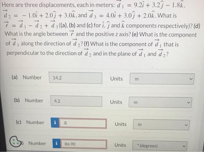 Solved Here are three displacements, each in meters: | Chegg.com