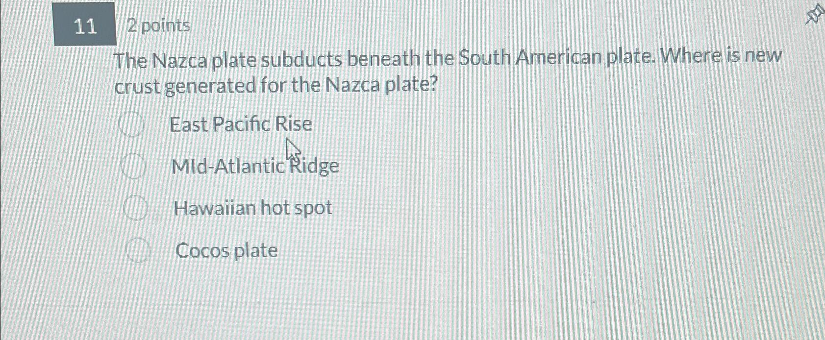 Solved 112 ﻿pointsThe Nazca plate subducts beneath the South | Chegg.com