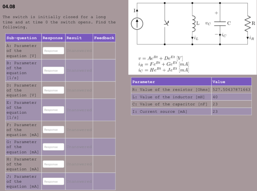Solved 04.08The switch is initially closed for a long time | Chegg.com
