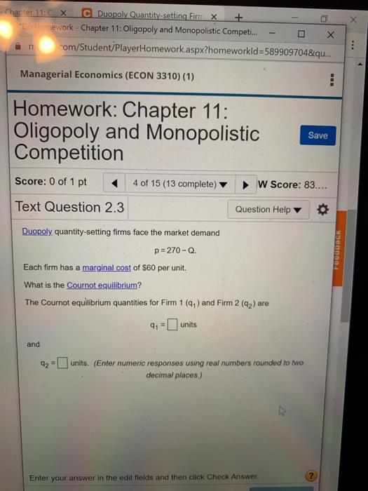 Solved Chapter 11: X C Duopoly Quantity-setting Firm X + | Chegg.com