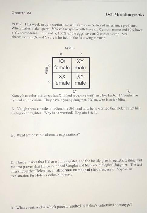 Solved Genome 361 QS3: Mendelian genetics Part 2. This week | Chegg.com