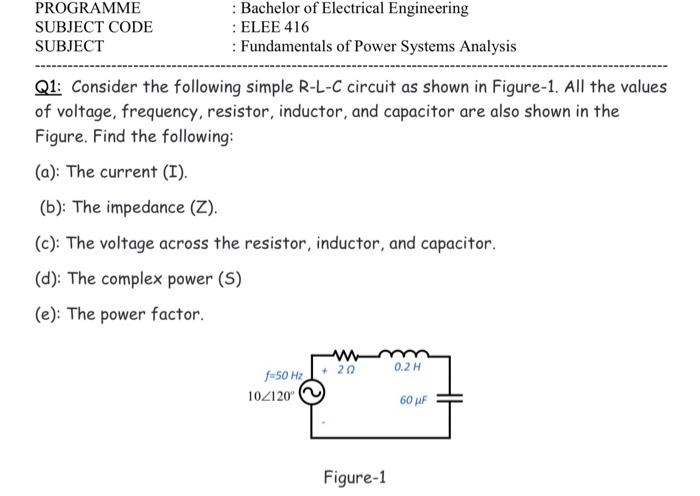 Solved Q1: Consider the following simple R-L-C circuit as | Chegg.com