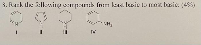 Solved 8. Rank the following compounds from least basic to | Chegg.com