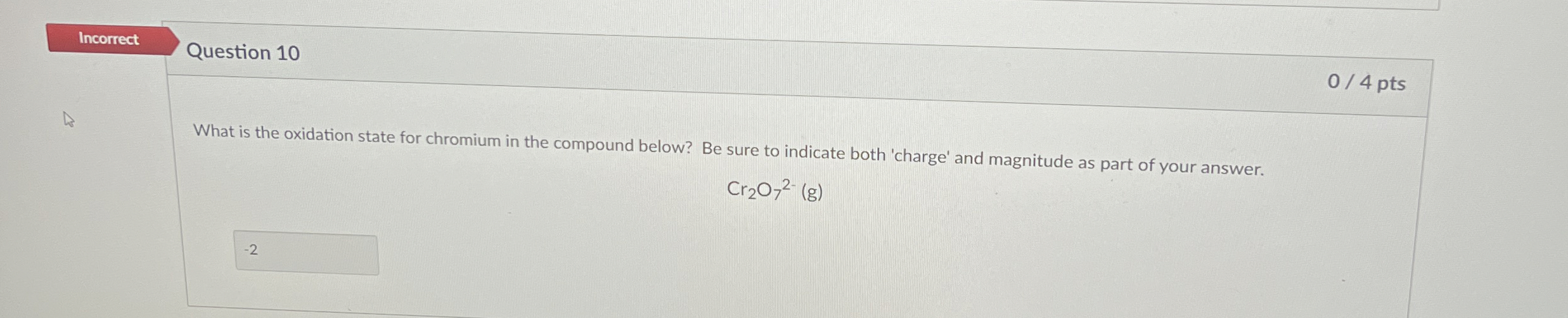 Solved Question 1004 ﻿ptsWhat is the oxidation state for | Chegg.com
