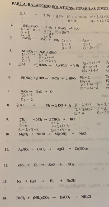 Solved PART A: BAL ANCING EQUATIONS-FORMULAS GIVEN 11. | Chegg.com