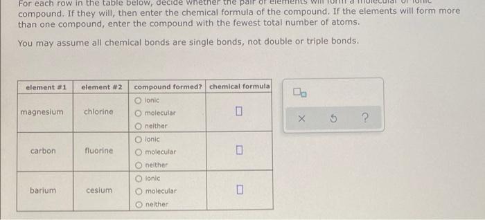 Solved For each row in the table below, decide whether the | Chegg.com