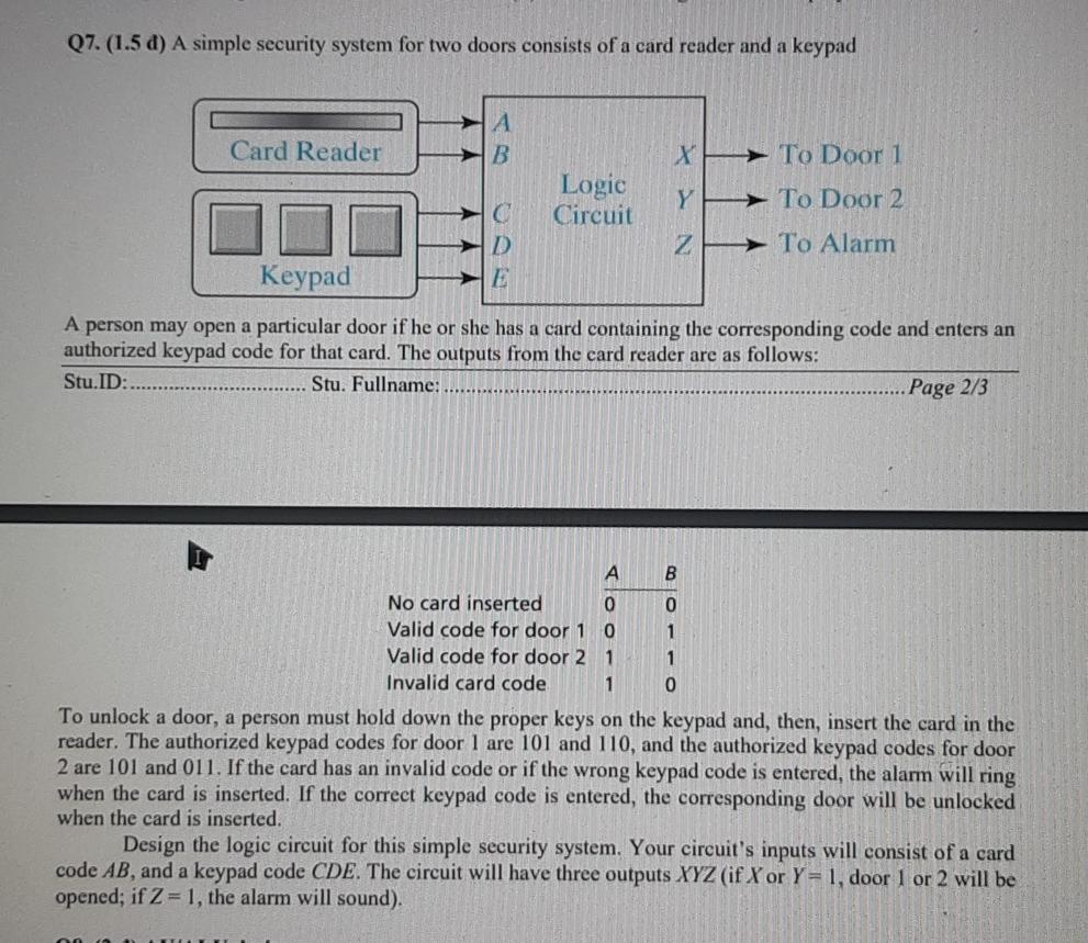 Solved A simple security system for two doors consisrs of a | Chegg.com