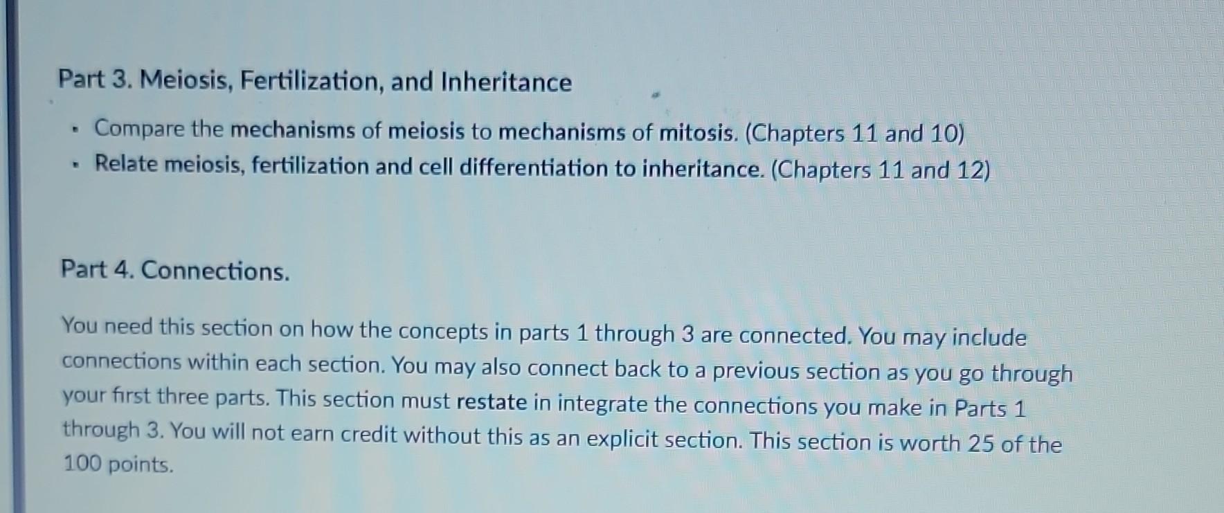 Solved Part 3. Meiosis, Fertilization, and Inheritance - | Chegg.com
