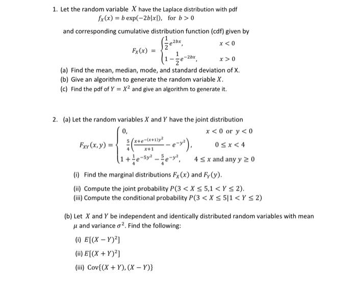 Solved 1. Let the random variable X have the Laplace | Chegg.com