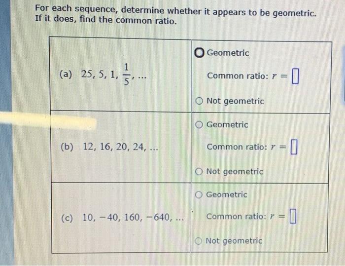 Solved For each sequence, determine whether it appears to be | Chegg.com