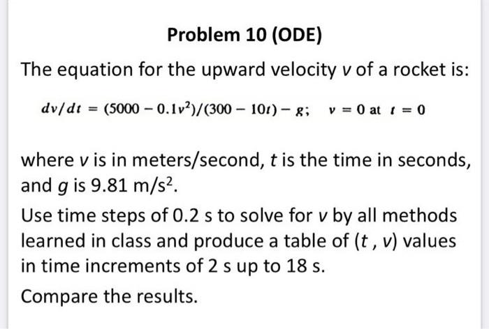 Solved The equation for the upward velocity v of a rocket | Chegg.com