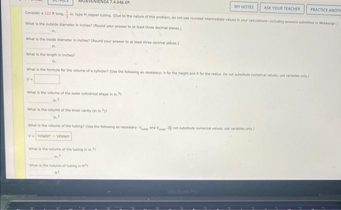 Solved What is the outude dumeter in inches? (Rcound your | Chegg.com