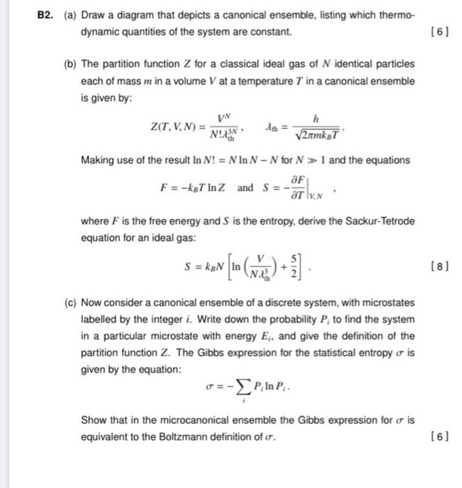 Solved (a) Draw a diagram that depicts a canonical ensemble, | Chegg.com