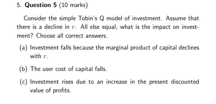 Consider the simple Tobin's Q model of investment. | Chegg.com