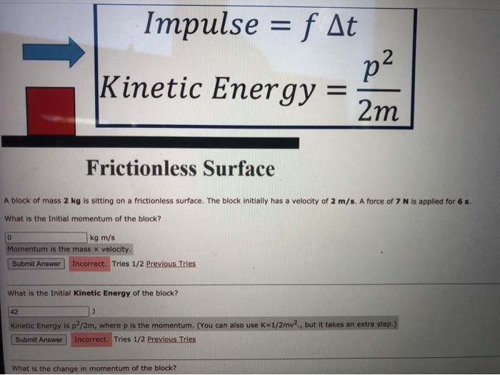 Solved Impulse = f At Kinetic Energy p2 = 2m Frictionless | Chegg.com