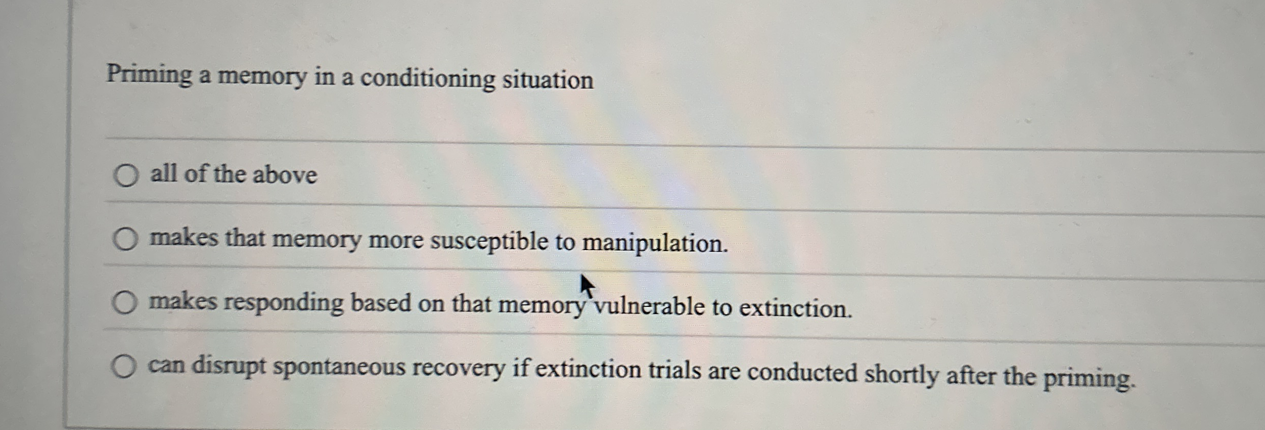 Solved Priming a memory in a conditioning situationall of | Chegg.com