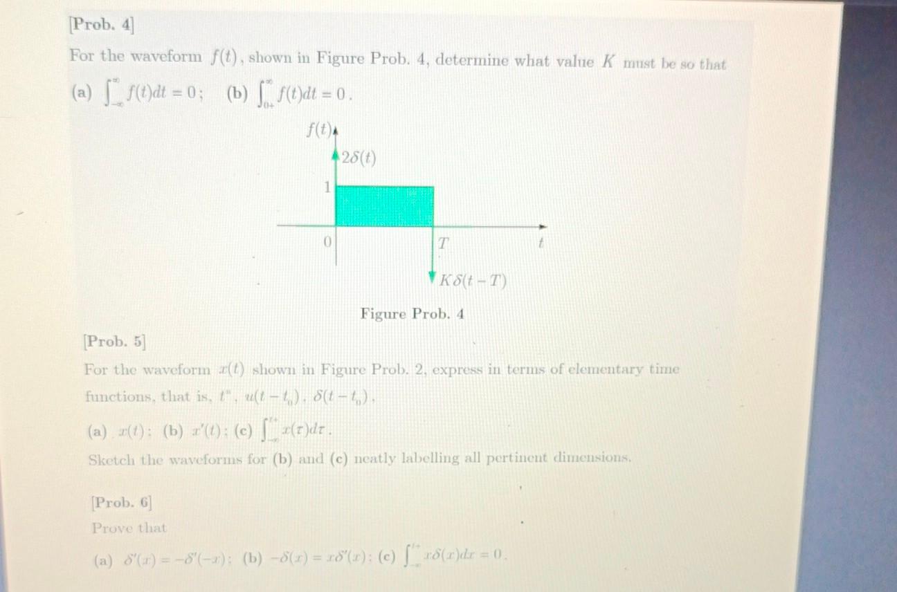 Solved [Prob. 4] For the waveform f(t), shown in Figure | Chegg.com