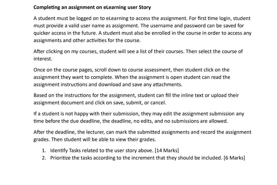 Solved Completing an assignment on eLearning user Story A | Chegg.com