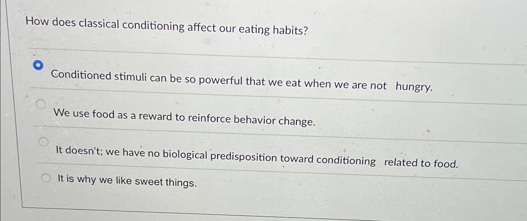 Solved How does classical conditioning affect our eating | Chegg.com