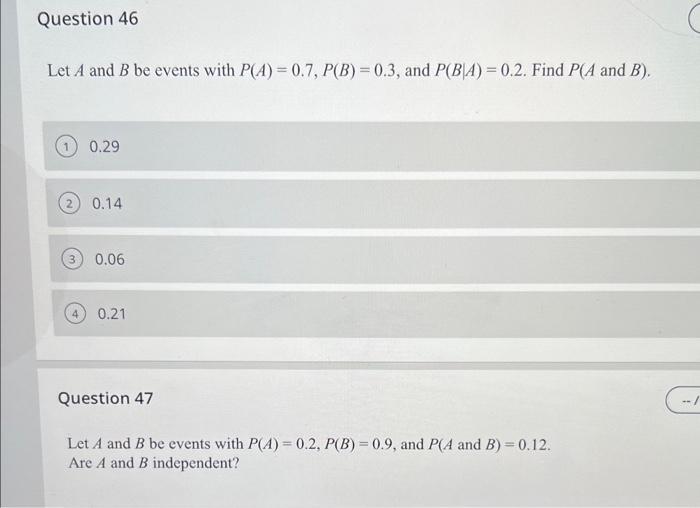 Solved Let A and B be events with P(A)=0.7,P(B)=0.3, and | Chegg.com