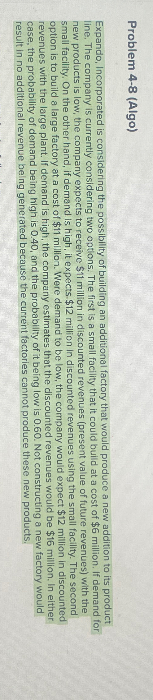 Solved Problem 4-8 (Algo)Expando, Incorporated is | Chegg.com