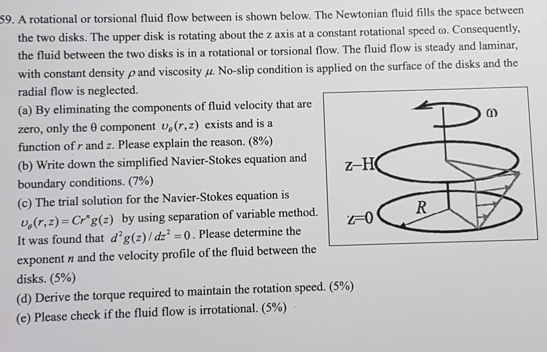 Solved 59. A rotational or torsional fluid flow between is | Chegg.com