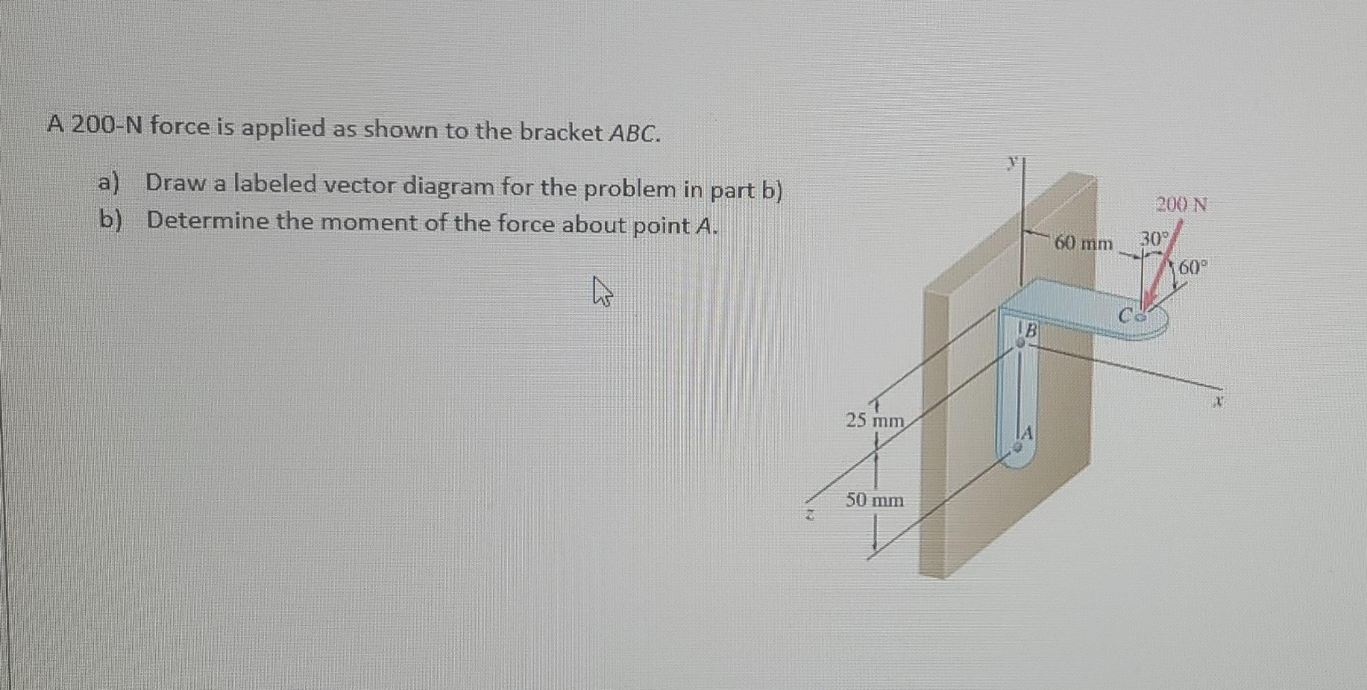 Solved A 200-N force is applied as shown to the bracket ABC. | Chegg.com
