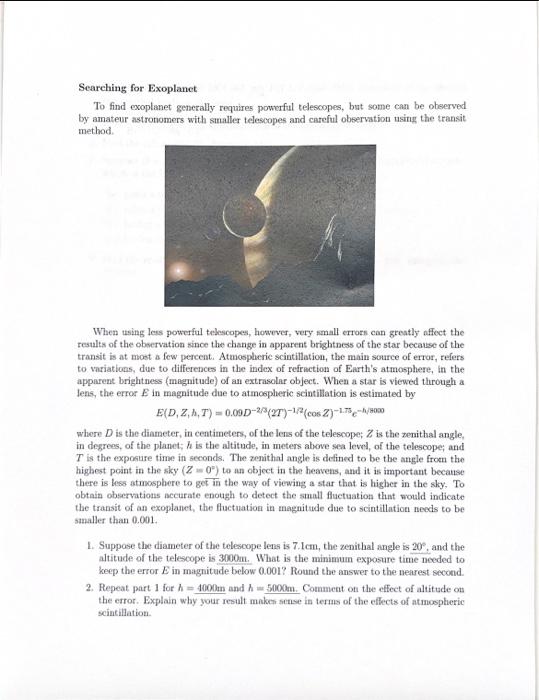 Solved Searching for Exoplanet. To find exoplanet generally | Chegg.com