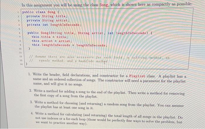 Solved In this assignment you will be using the class Song, | Chegg.com