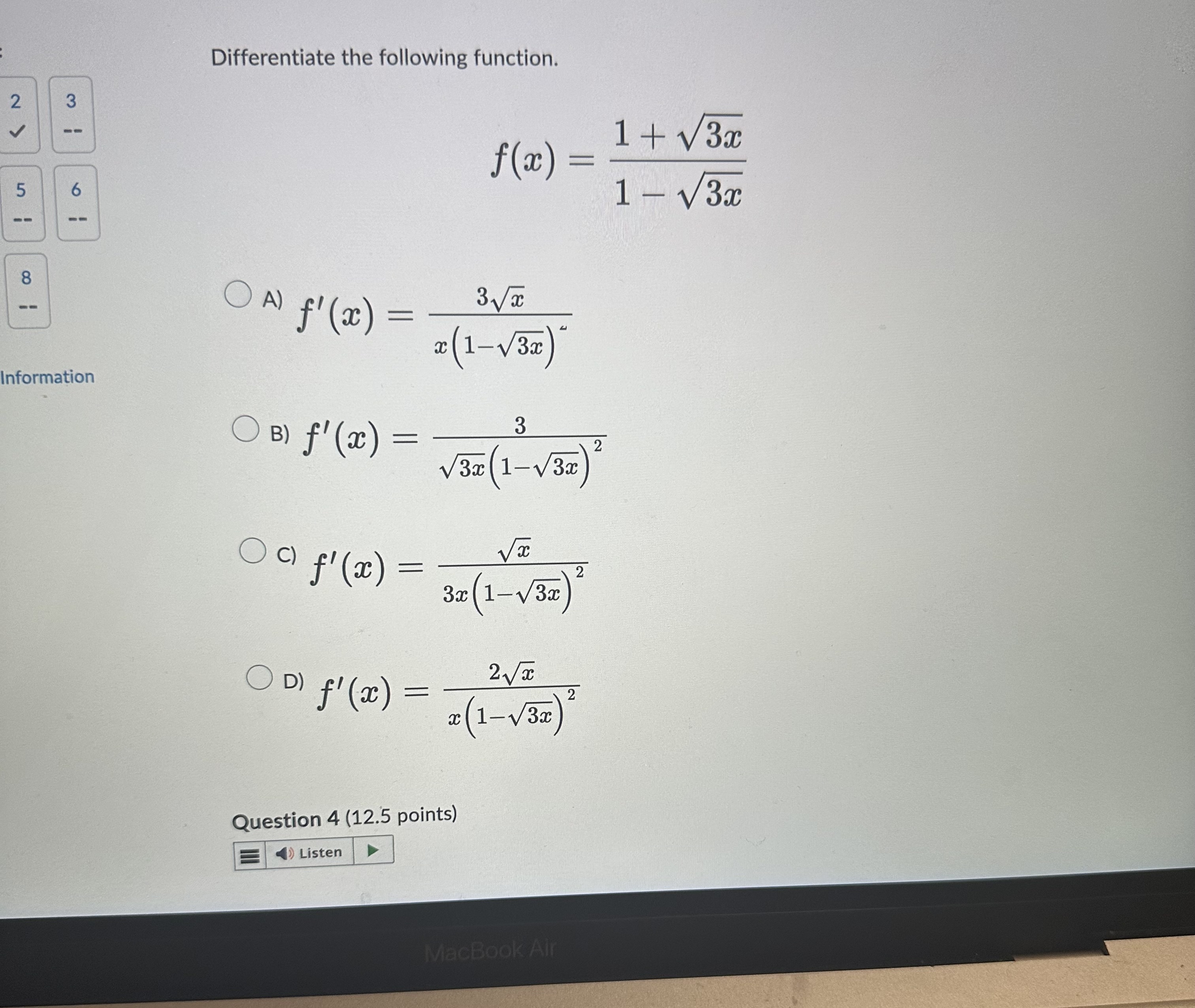 Solved Differentiate the following function.f(x)=1+3x21-3x2 | Chegg.com