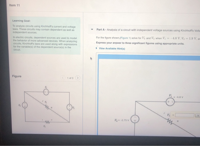 Solved Item 11 Part A. Analysis of a circuit with | Chegg.com