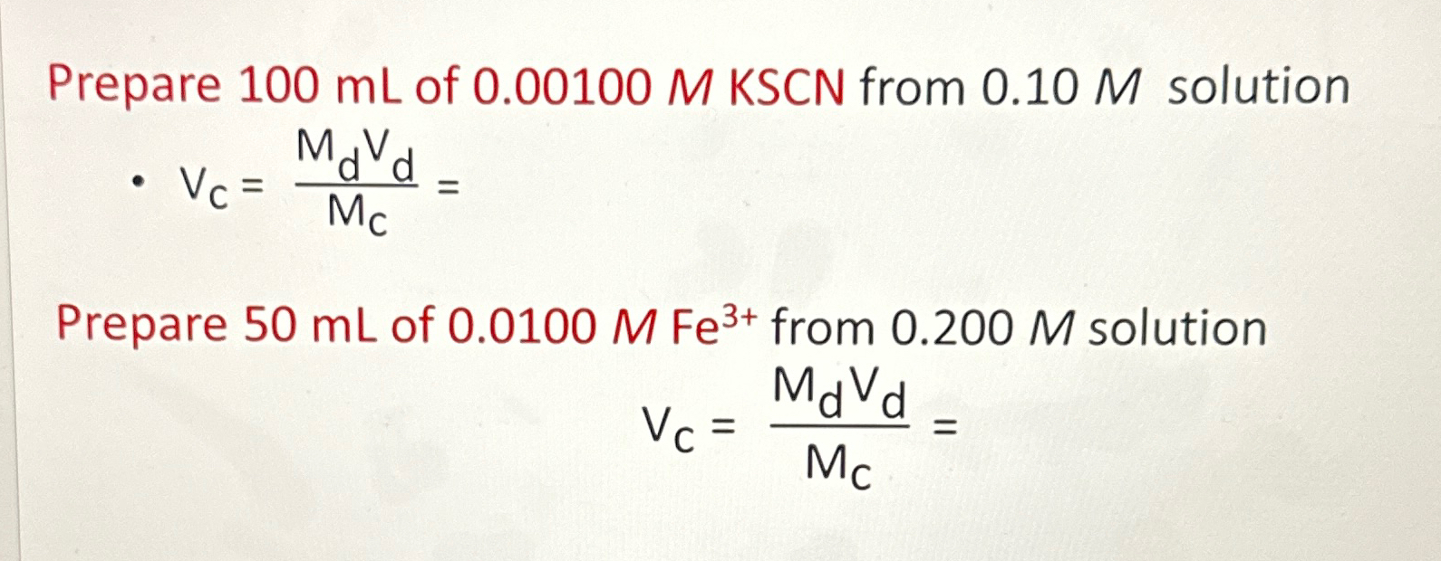 Solved Prepare 100 ﻿mL of 0.00100 ﻿M KSCN from 0.10 ﻿M | Chegg.com