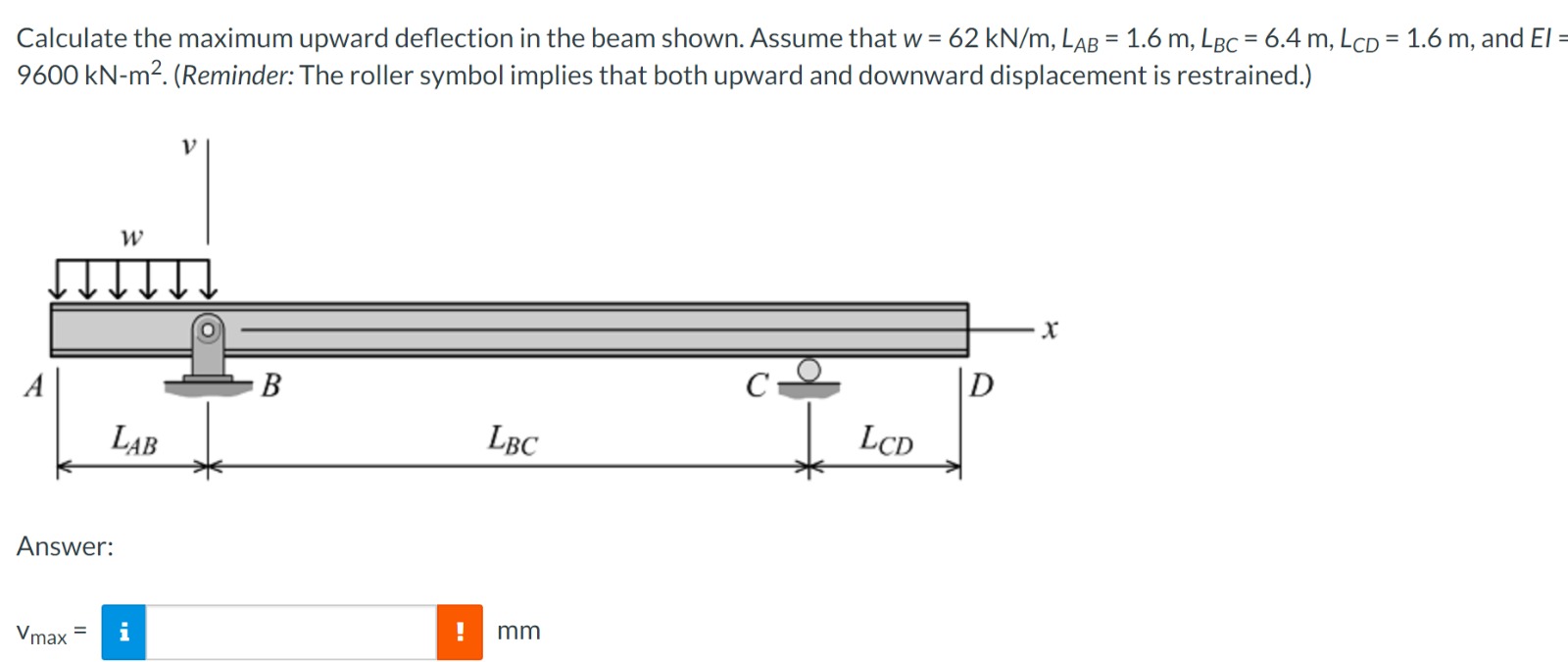 [Solved]: Calculate the maximum upward deflection in the be