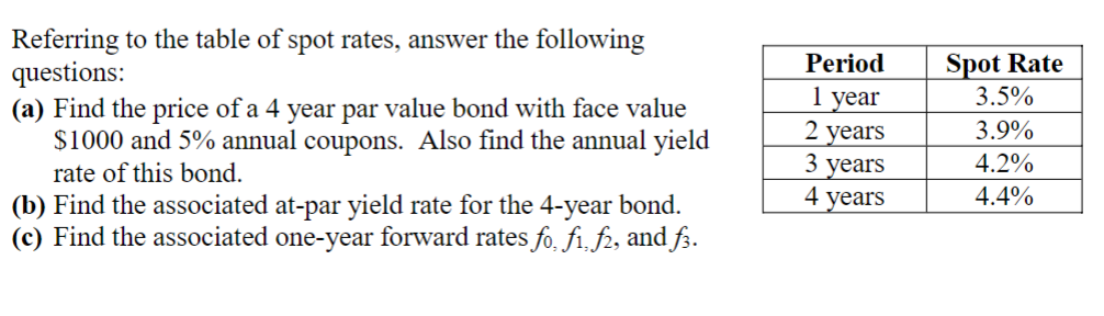 Solved Referring to the table of spot rates, answer the | Chegg.com