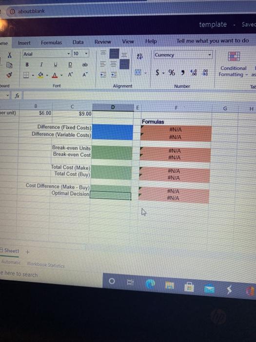 Solved Excel Online Structured Activity: Break Even Analysis | Chegg.com