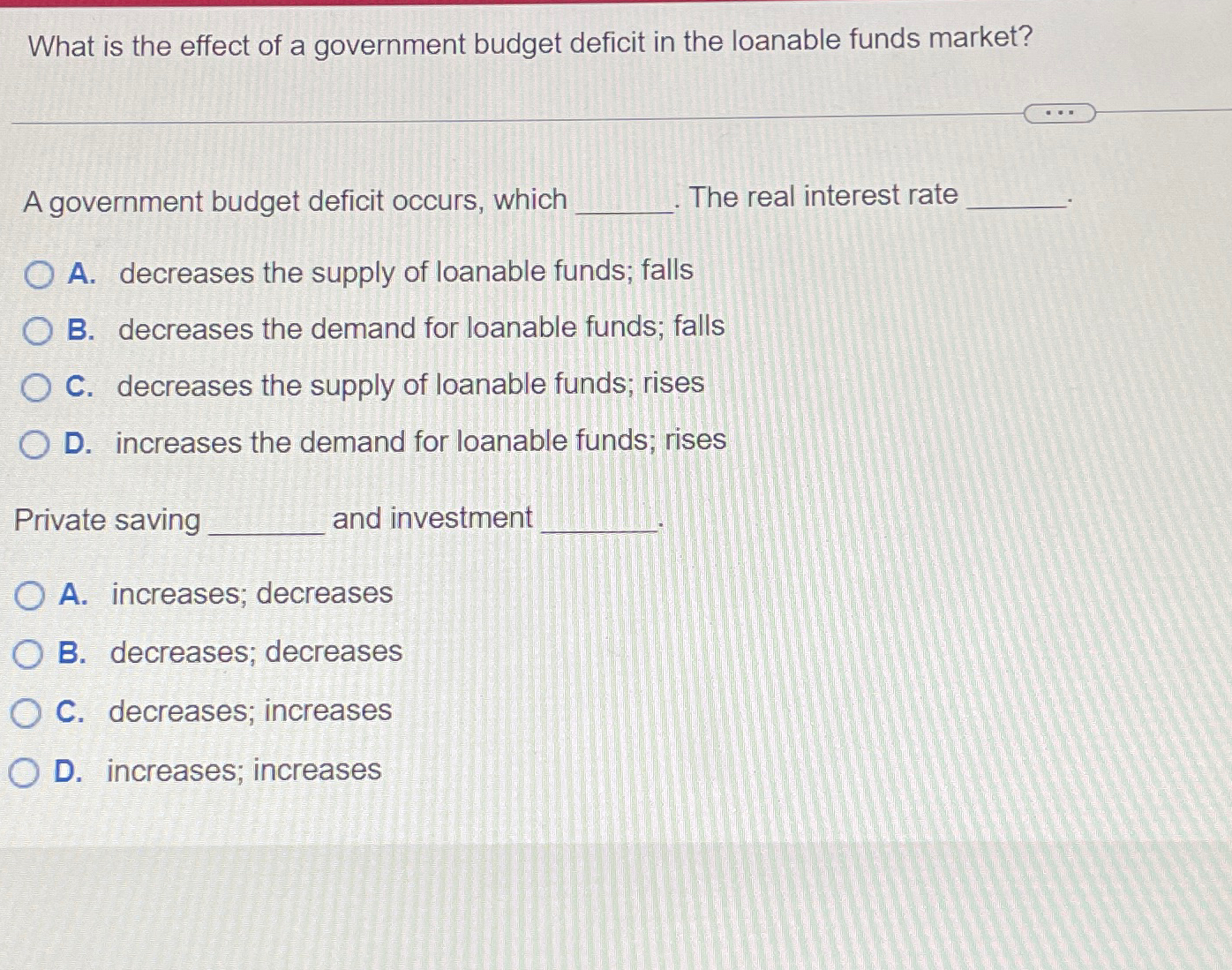 Solved What is the effect of a government budget deficit in | Chegg.com